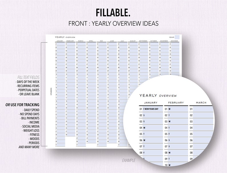 FRANKLIN COVEY Compact FILLABLE Yearly / Monthly Overview | Etsy