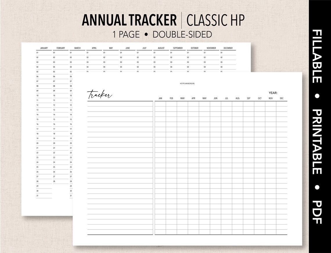 CLASSIC HP FILLABLE Annual Tracker Fillable & Printable - Etsy