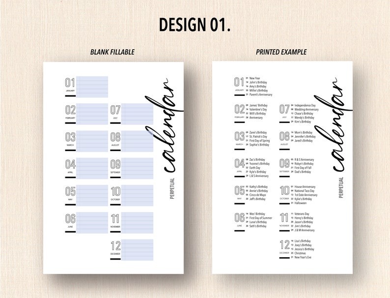 MINI HP FILLABLE Perpetual Calendar Bundle Fillable & | Etsy