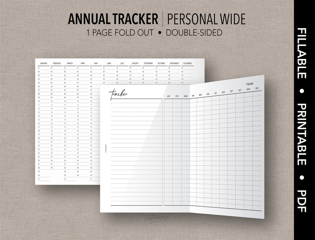 PERSONAL WIDE *FILLABLE* Annual Tracker Fold Out Insert | Fillable ...