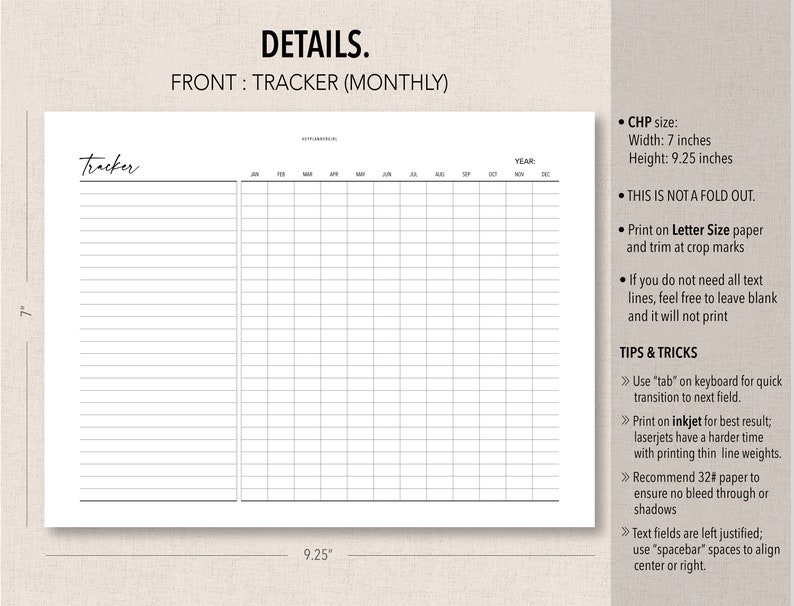 CLASSIC HP FILLABLE Annual Tracker Fillable & Printable - Etsy