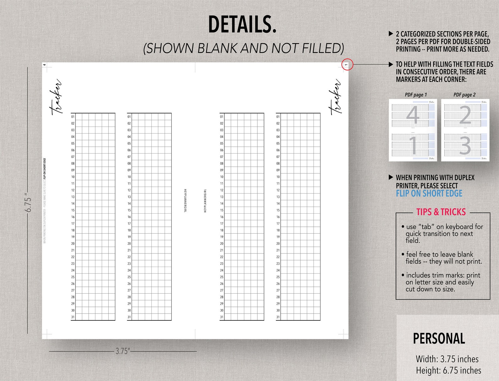 PERSONAL FILLABLE CATEGORIZED Monthly Trackers Fillable & - Etsy