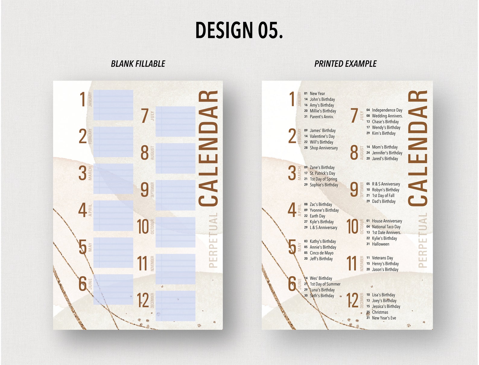 POCKET *FILLABLE* PERPETUAL Calendar Bundle | Fillable & Printable | 5 ...
