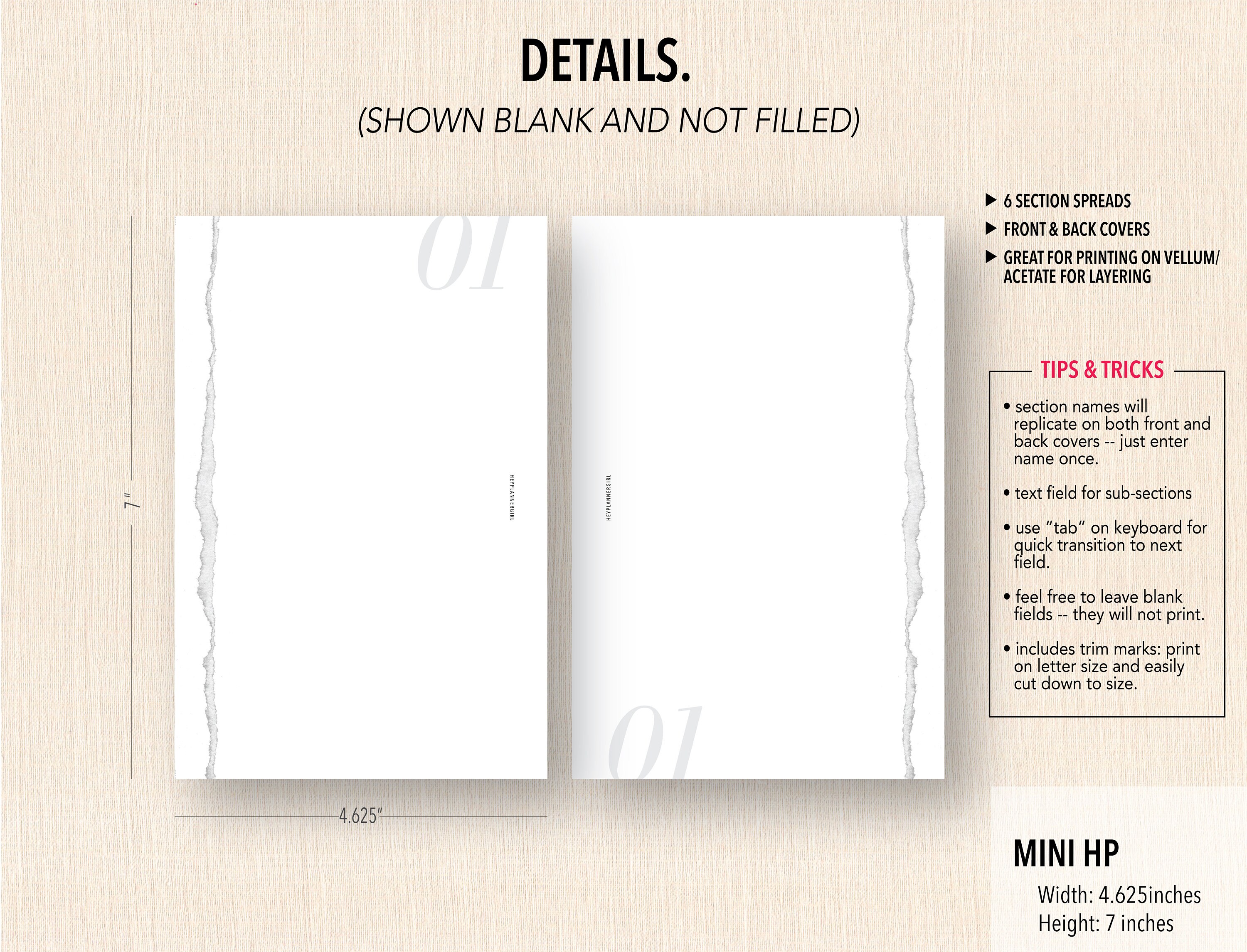 MINI HP FILLABLE script Section Covers Fillable & - Etsy