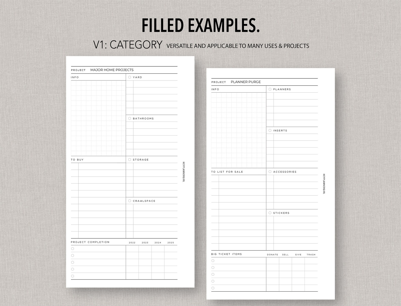 PERSONAL FILLABLE PROJECTS Insert Fillable & Printable 2 - Etsy