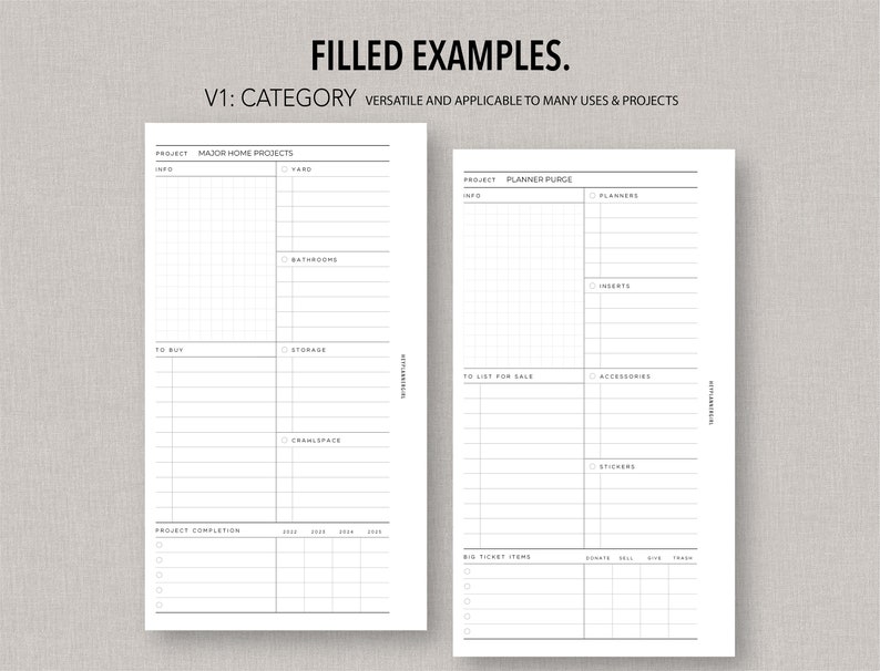 PERSONAL FILLABLE PROJECTS Insert Fillable & Printable 2 - Etsy