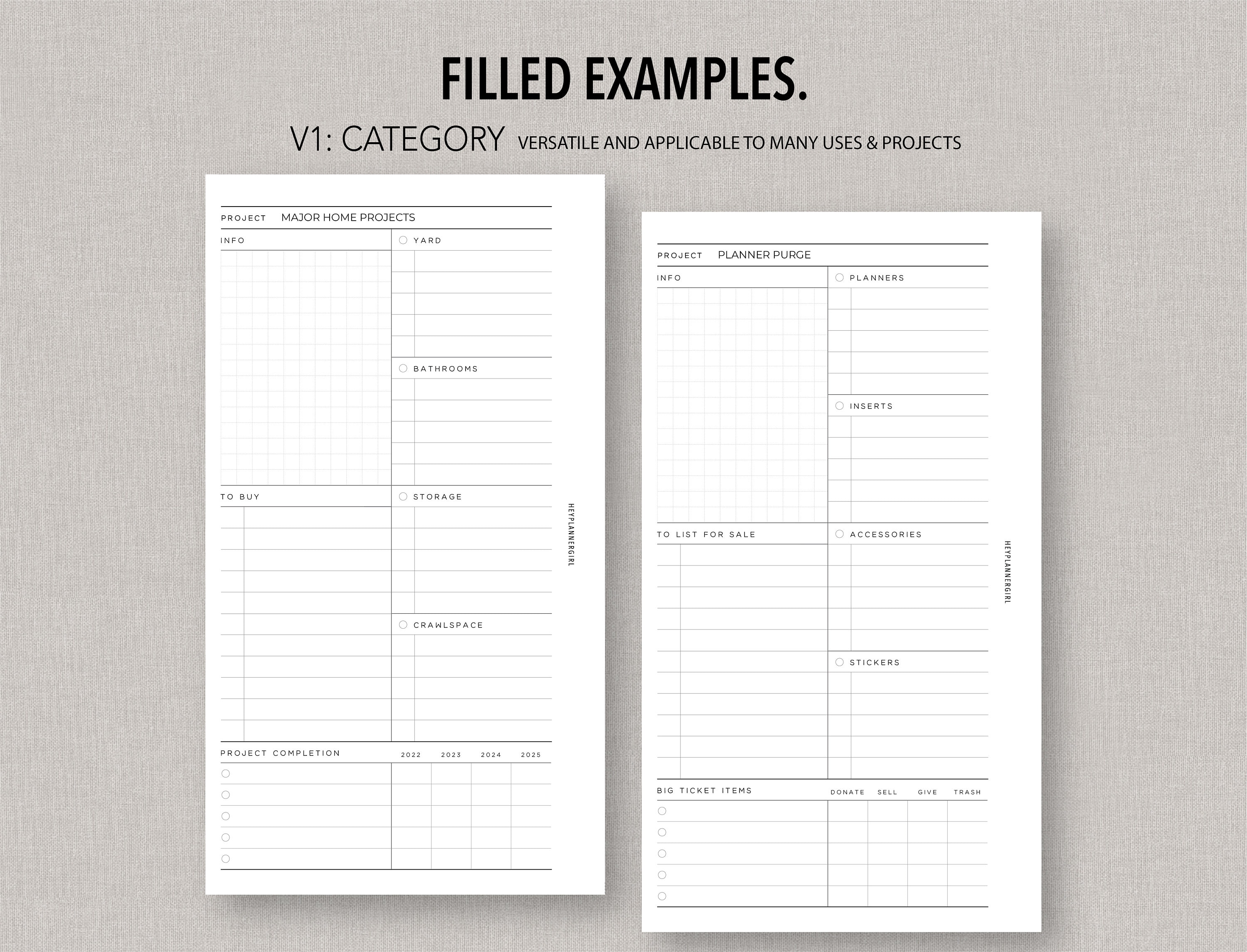 PERSONAL FILLABLE PROJECTS Insert Fillable & Printable 2 - Etsy