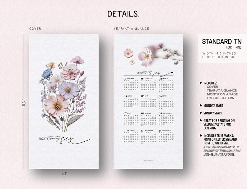 STANDARD_TN 2026 *WILDFLOWERS* Dashboard Bundle | Printable | Calendar ...