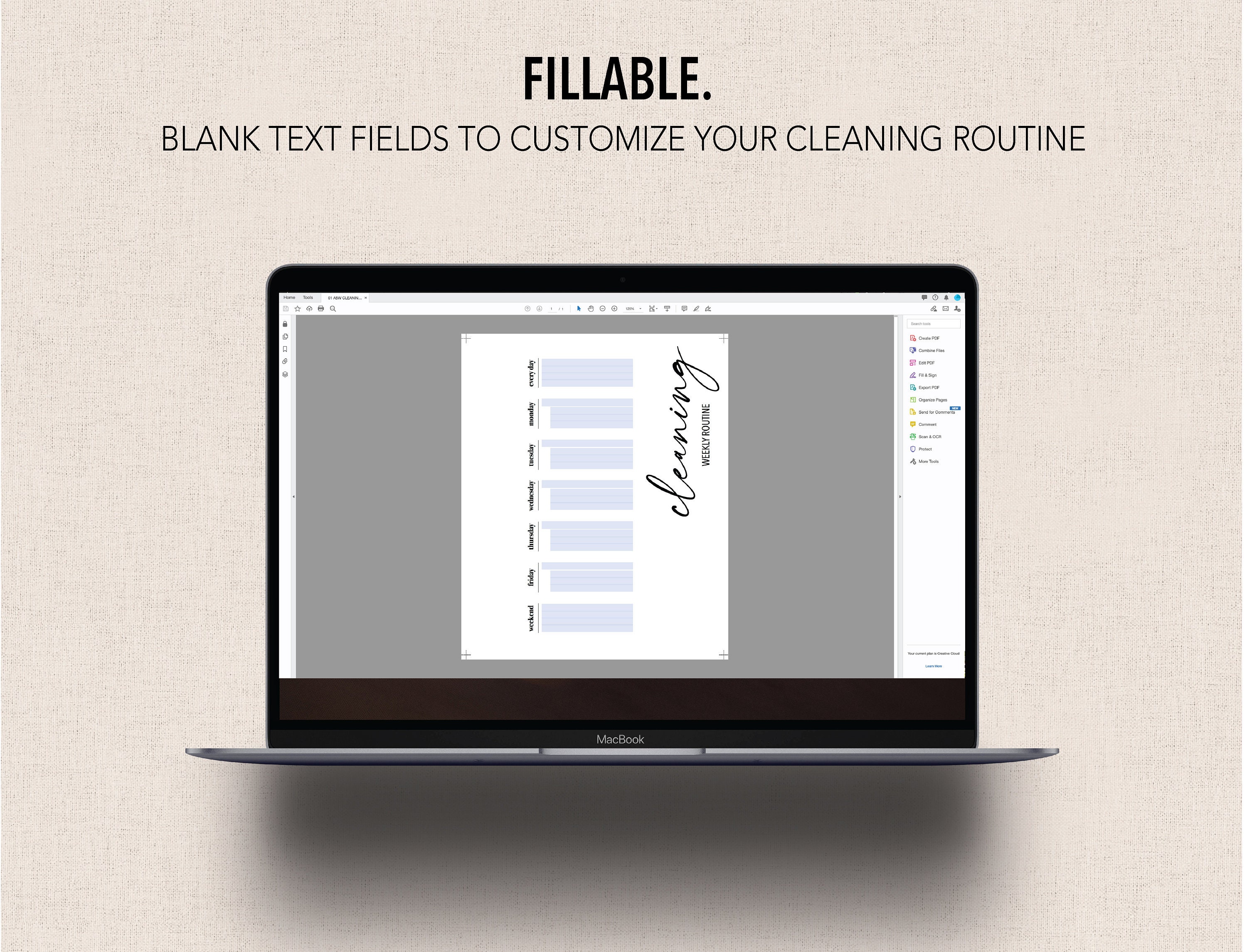 CLASSIC HP FILLABLE Cleaning Weekly Routine Insert - Etsy