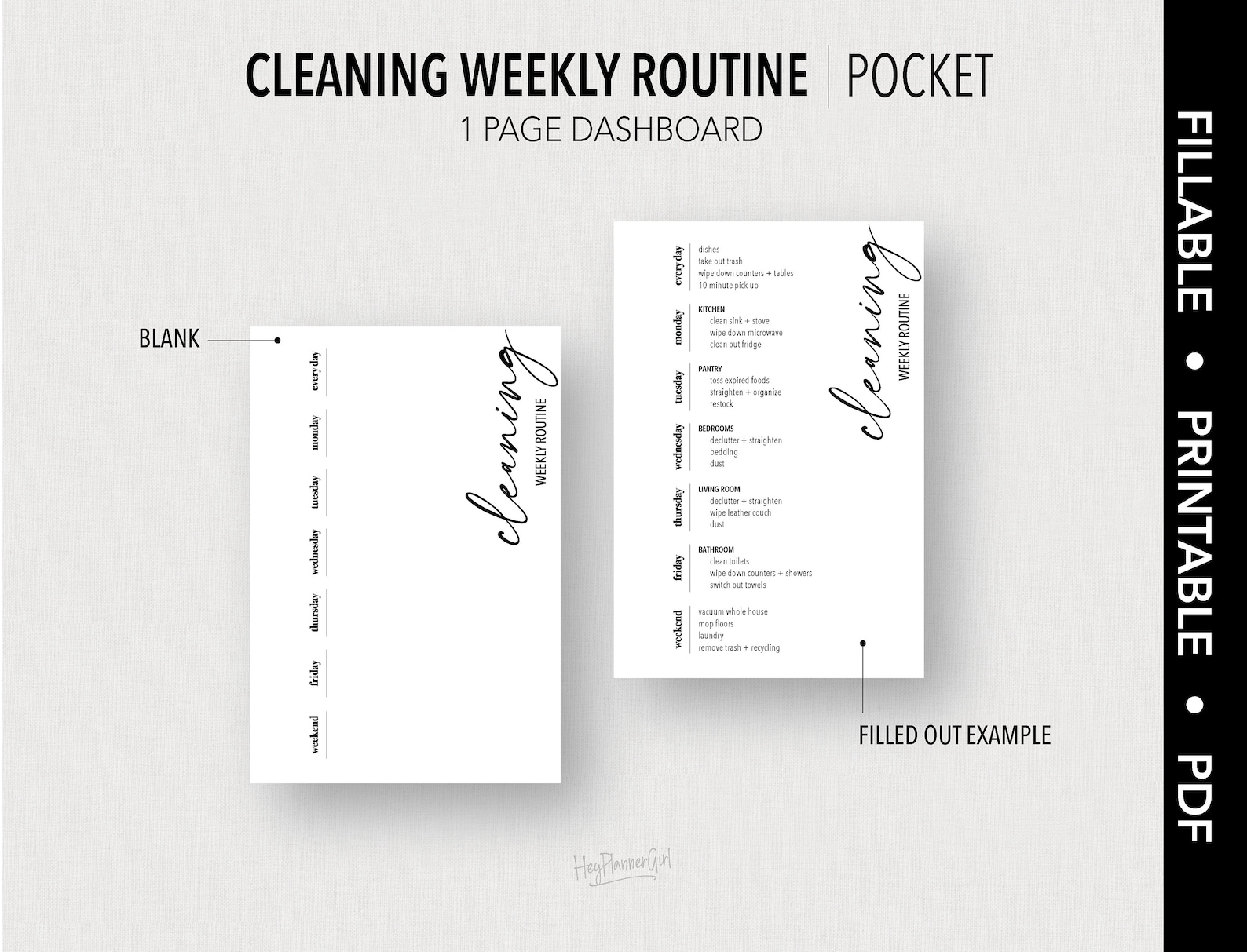 POCKET FILLABLE Cleaning WEEKLY Routine Insert Fillable & | Etsy