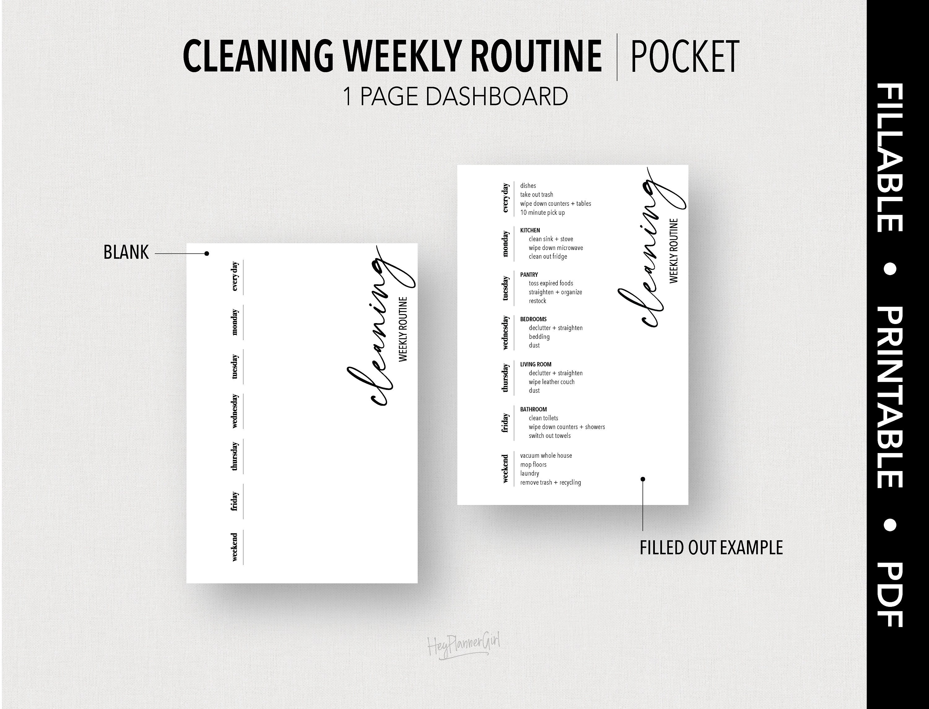 POCKET FILLABLE Cleaning WEEKLY Routine Insert Fillable & | Etsy