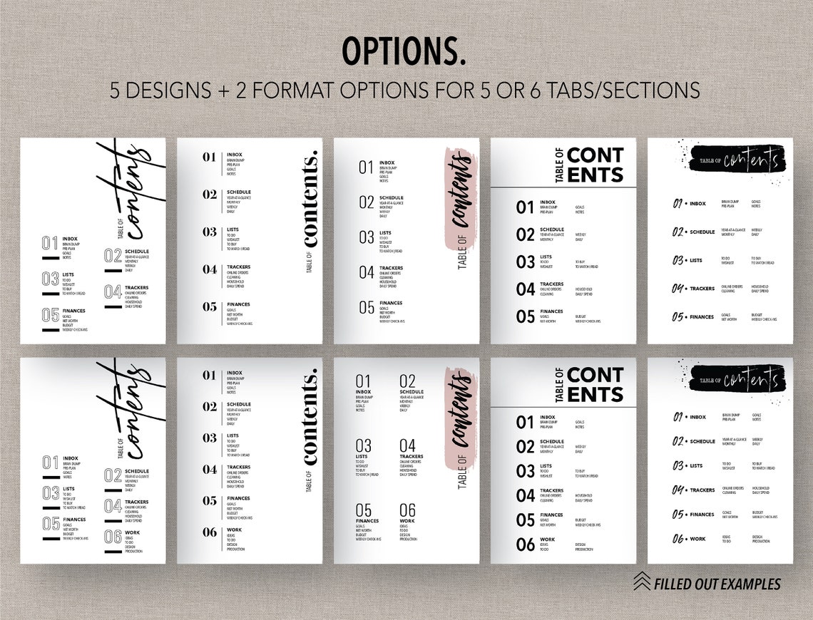 PERSONAL WIDE *FILLABLE* Table of Contents Bundle | Fillable ...