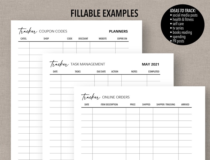 PERSONAL WIDE *FILLABLE* Versatile Categorized List Tracker | Fillable ...