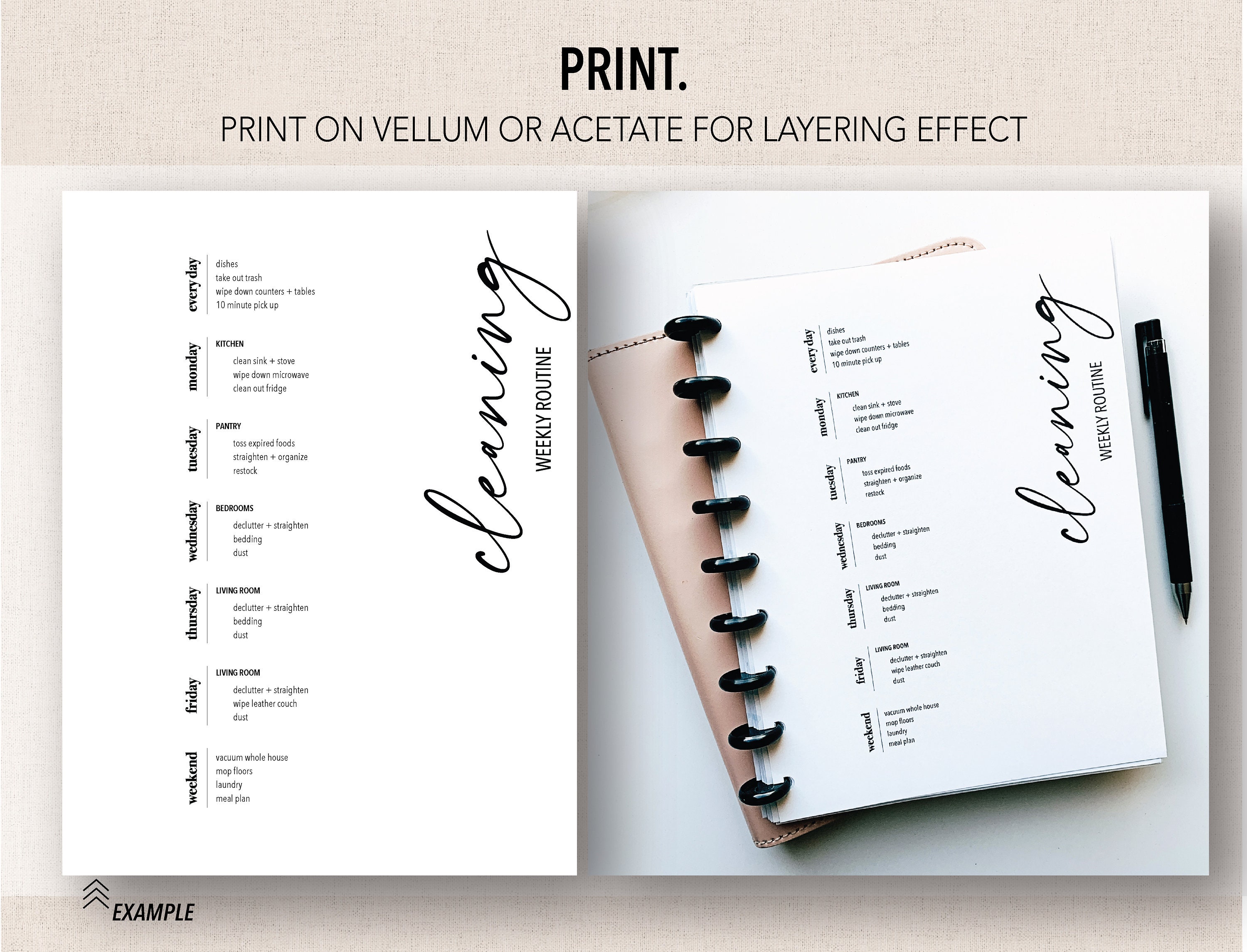 CLASSIC HP FILLABLE Cleaning Weekly Routine Insert - Etsy