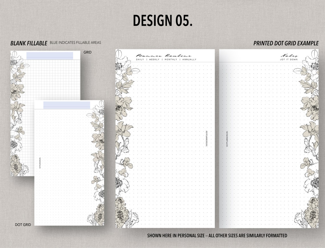 15 SIZE BUNDLE FILLABLE Flora Notes Bundle Fillable & - Etsy