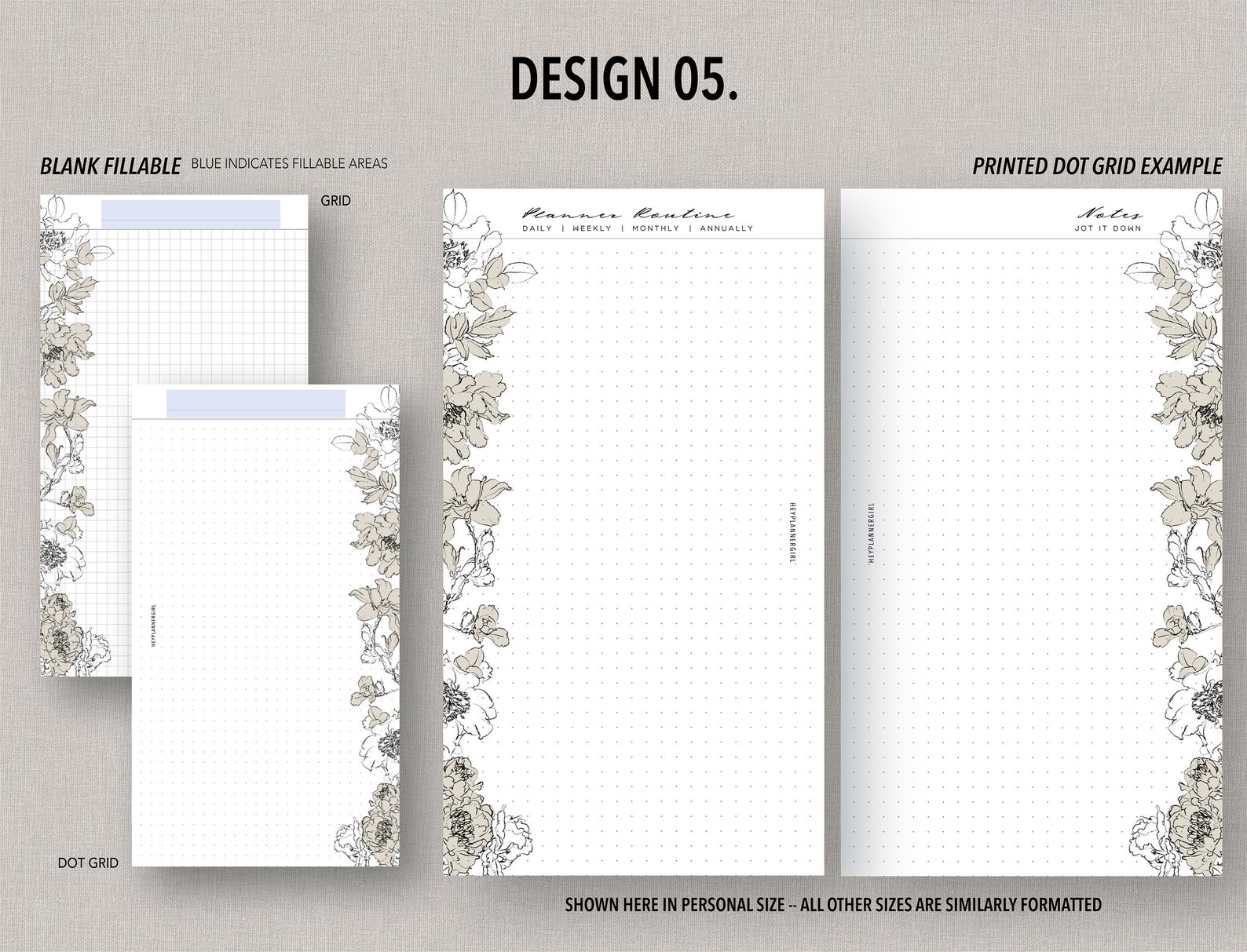 15 SIZE BUNDLE *FILLABLE* Flora Notes Bundle | Fillable & Printable | 5 ...