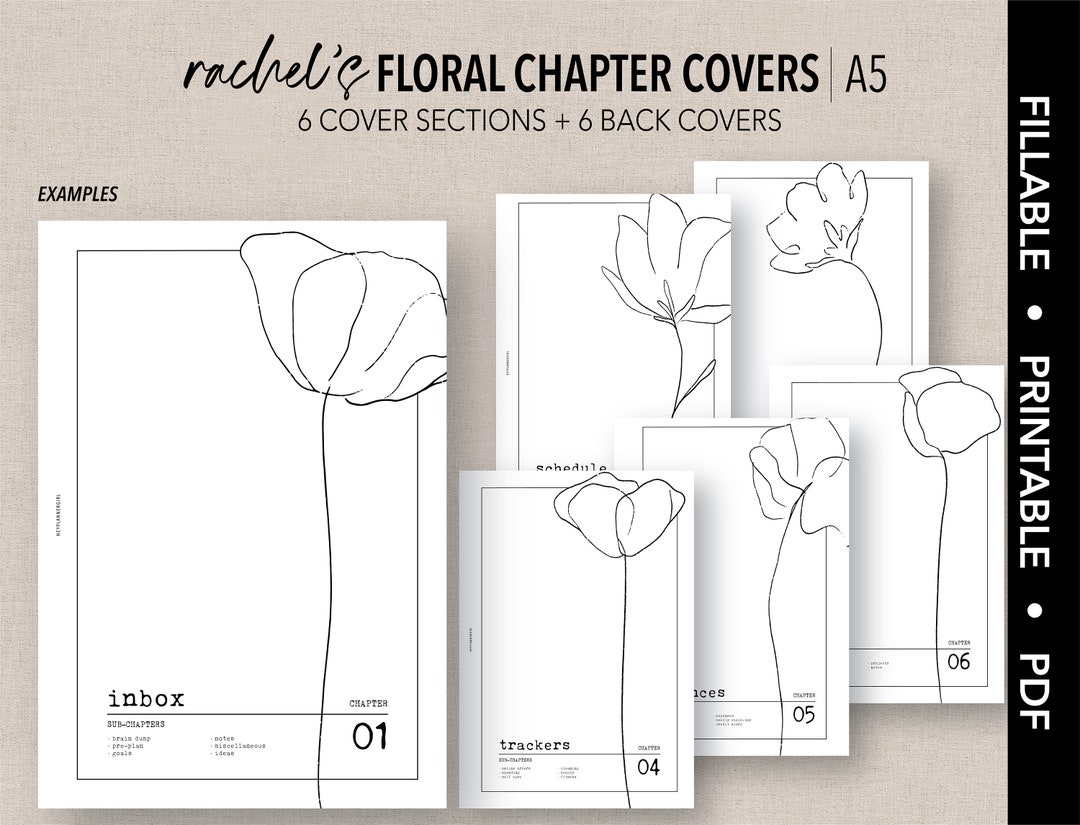 A5 *FILLABLE* Rachel's FLORAL CHAPTER Covers | Fillable & Printable | 6 ...