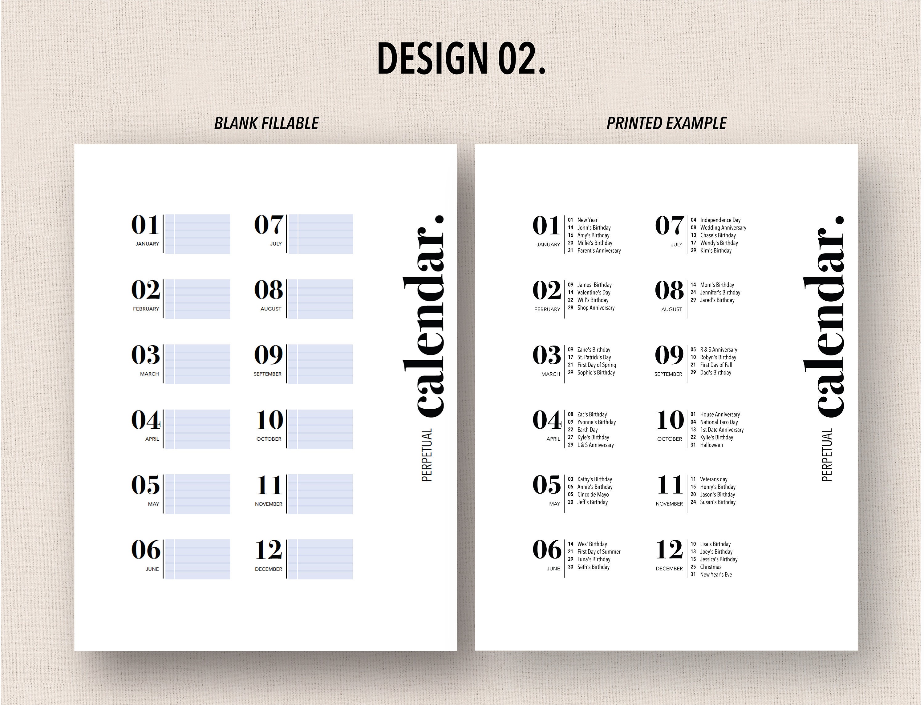 CLASSIC HP FILLABLE Perpetual Calendar Bundle Fillable & | Etsy Canada