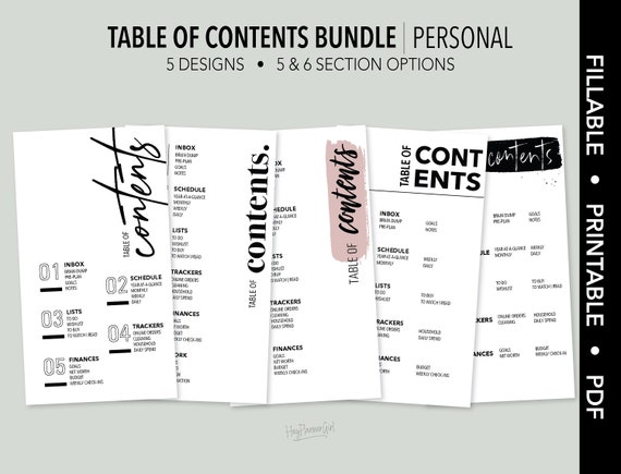 PERSONAL FILLABLE Table of Contents Bundle Fillable & | Etsy