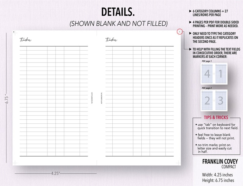 FRANKLIN COVEY Compact FILLABLE Versatile Categorized List | Etsy