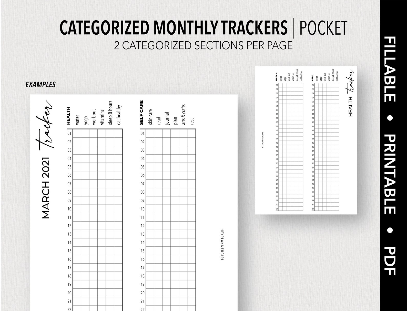 POCKET FILLABLE CATEGORIZED Monthly Trackers Fillable & - Etsy
