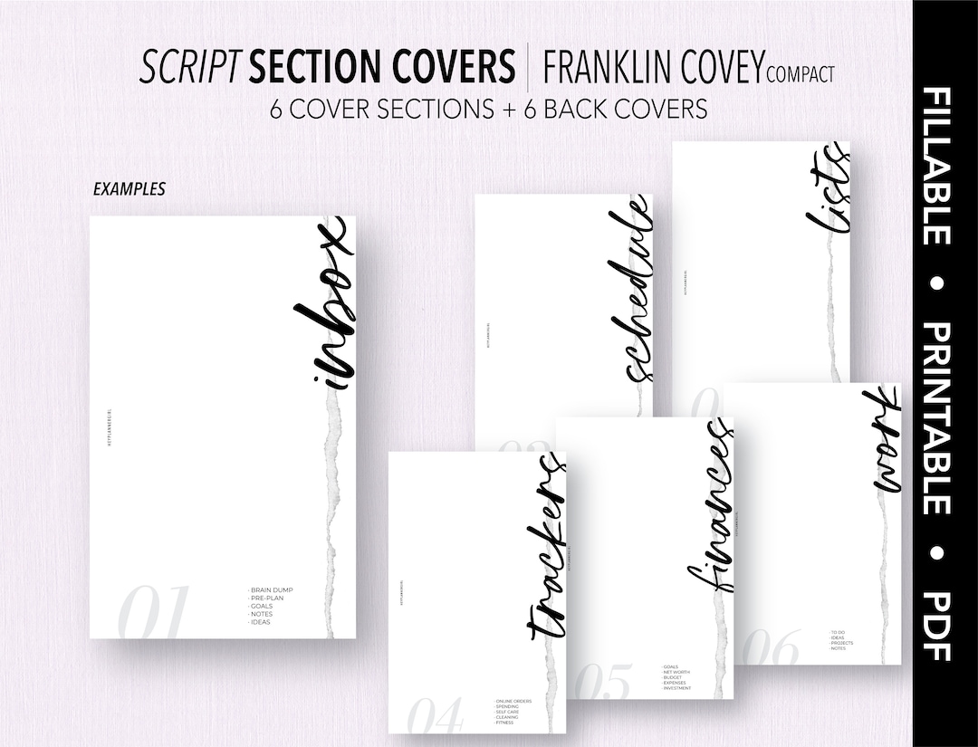 FRANKLIN COVEY Compact *FILLABLE* {script} Section Covers | Fillable ...