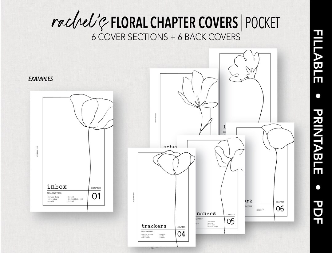 POCKET *FILLABLE* RACHEL'S Floral Chapter Covers | Fillable & Printable ...