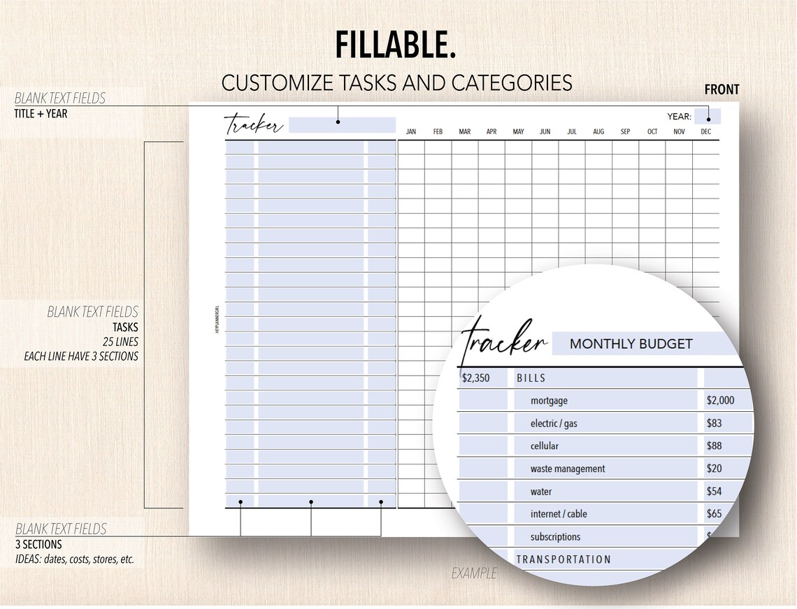 MINIHP FILLABLE ANNUAL Tracker Fold Out Insert Fillable & - Etsy