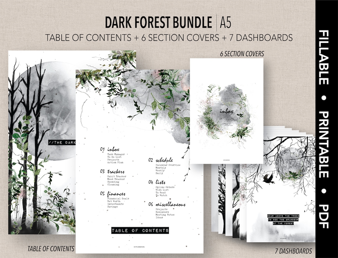 A5 FILLABLE DARK FOREST Bundle Fillable & Printable | Etsy