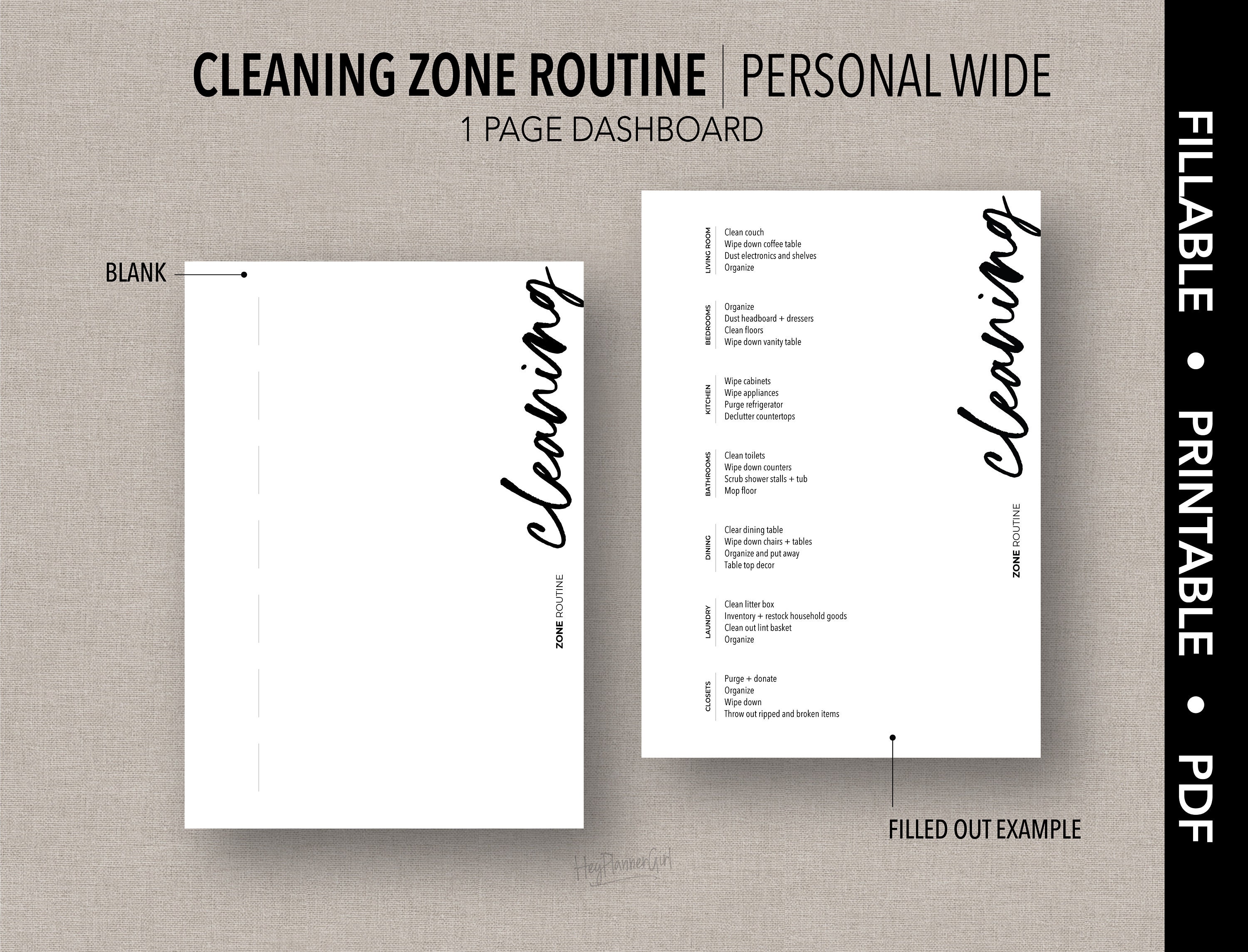PERSONALWIDE *FILLABLE* Cleaning ZONE Routine Insert | Fillable ...