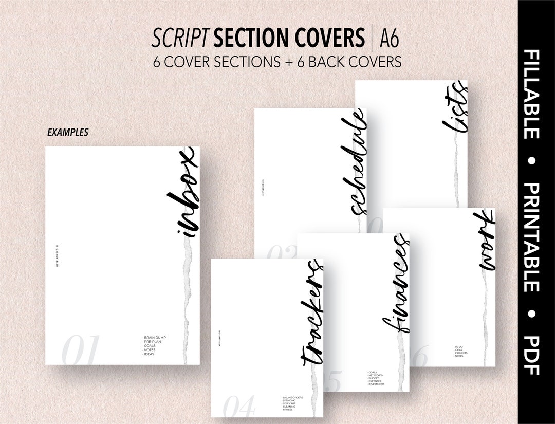 A6 *FILLABLE* {script} SECTION Covers | Fillable & Printable | 6 Cover ...