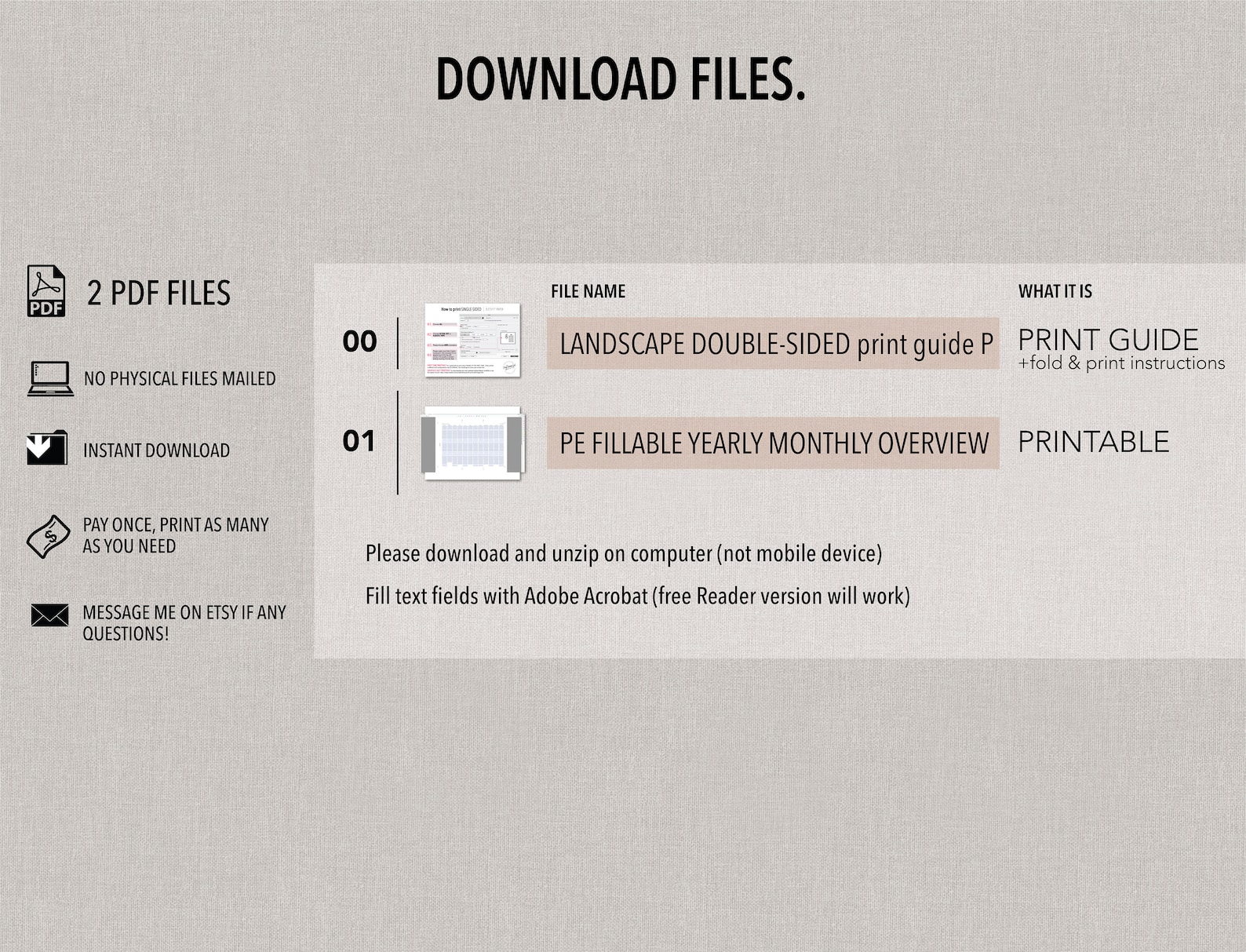 PERSONAL *FILLABLE* YEARLY / Monthly Overview Fold Out Insert ...