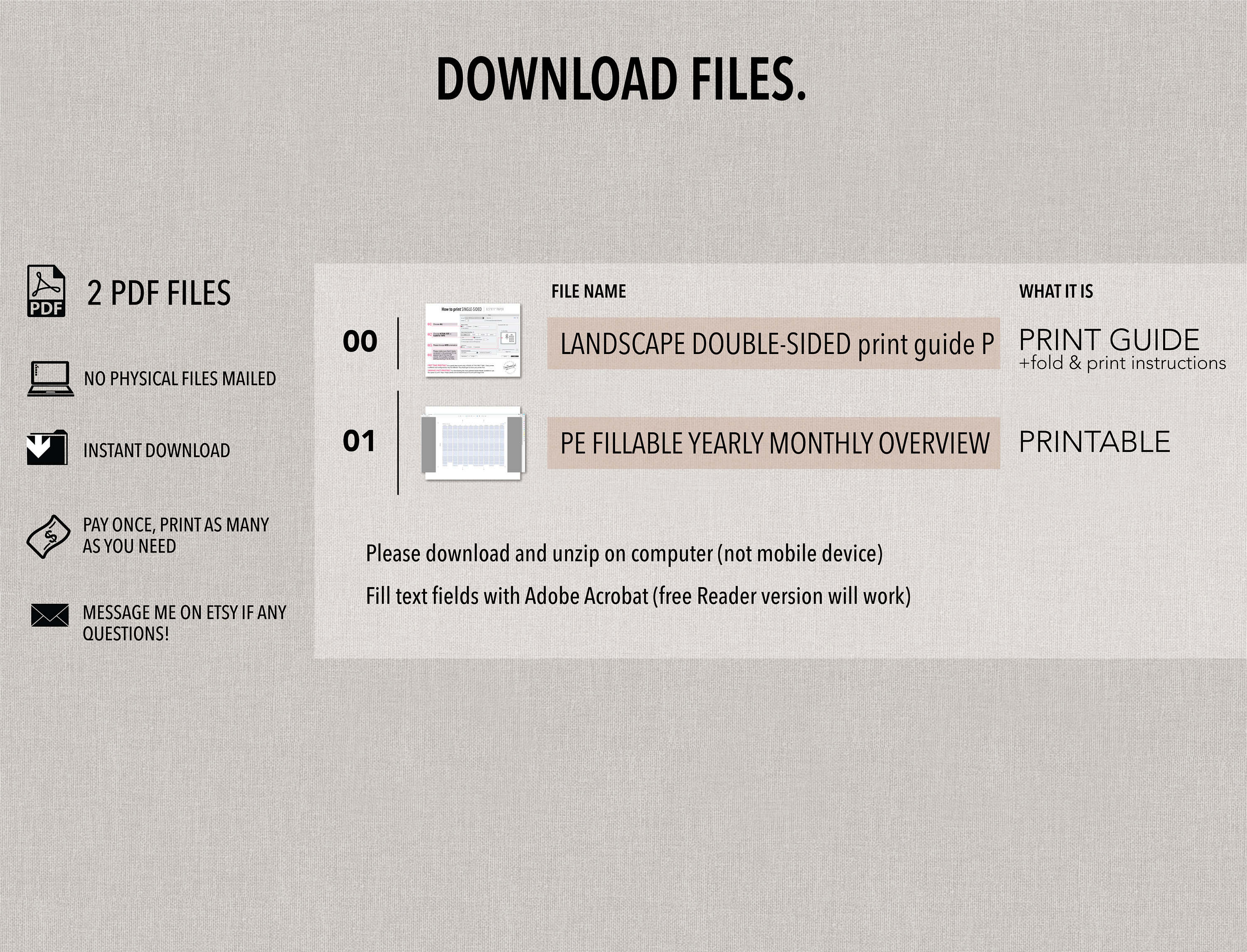 PERSONAL FILLABLE YEARLY / Monthly Overview Fold Out Insert | Etsy
