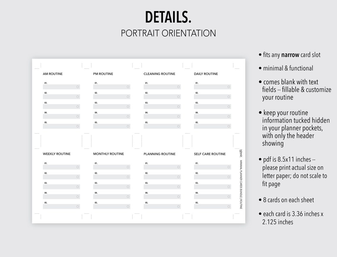 ROUTINE MINIMAL FILLABLE Planner Cards Bundle Routine - Etsy