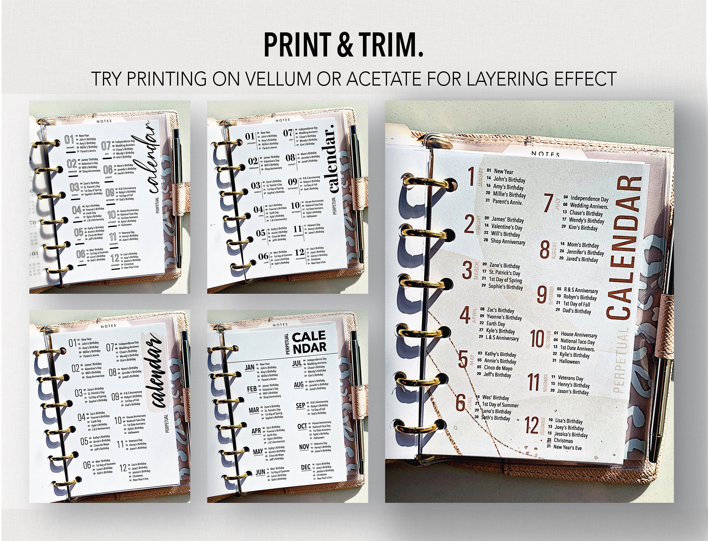 POCKET *FILLABLE* PERPETUAL Calendar Bundle | Fillable & Printable | 5 ...
