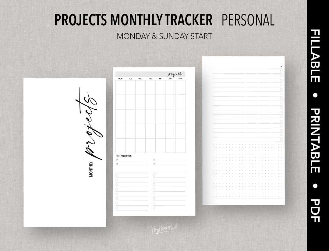 PERSONAL *FILLABLE* PROJECTS Monthly Tracker | Fillable & Printable ...