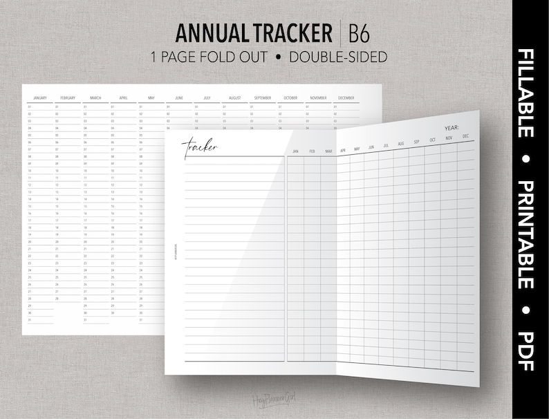 B6 FILLABLE Annual Tracker Fold Out Insert Fillable & - Etsy