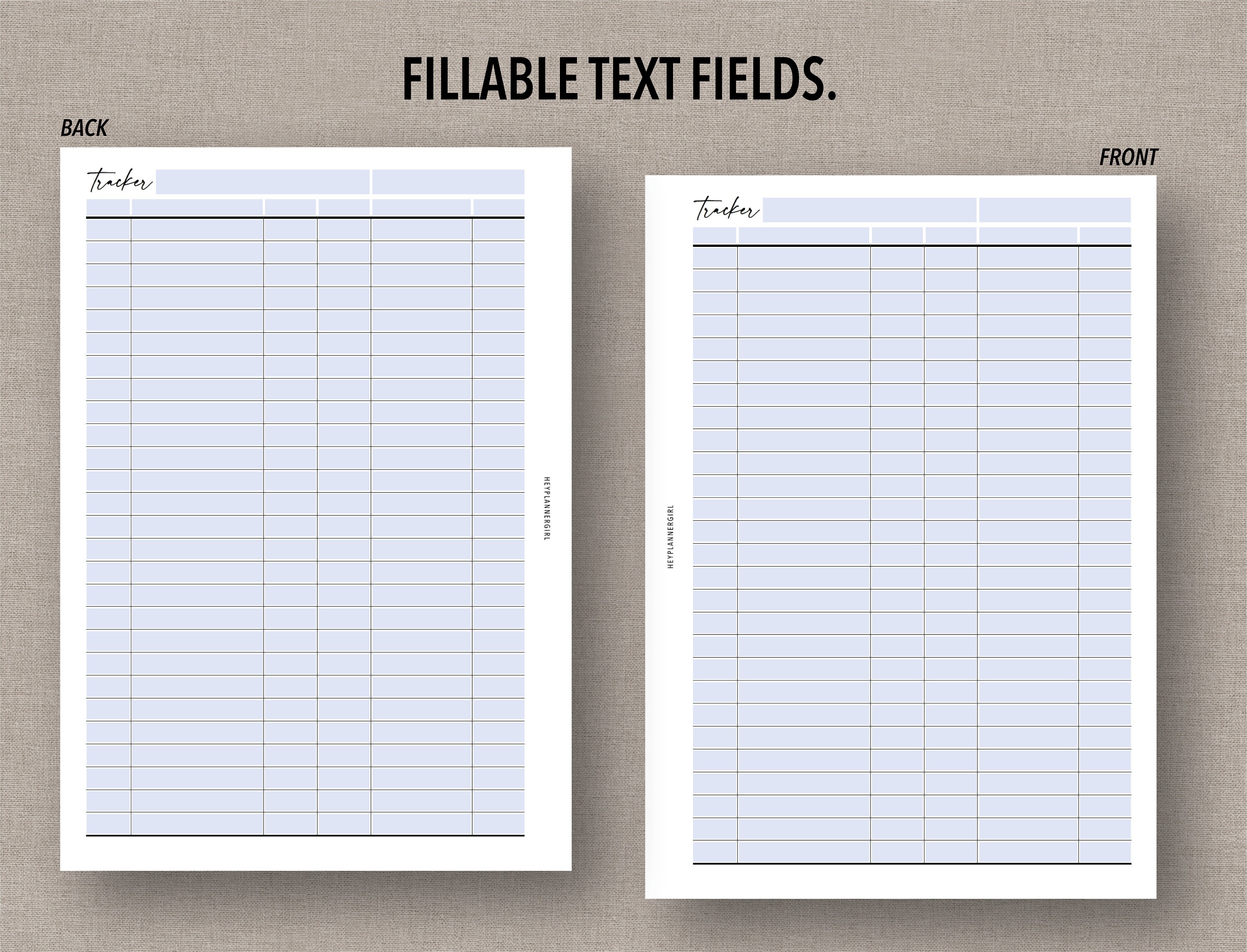 PERSONAL WIDE *FILLABLE* Versatile Categorized List Tracker | Fillable ...