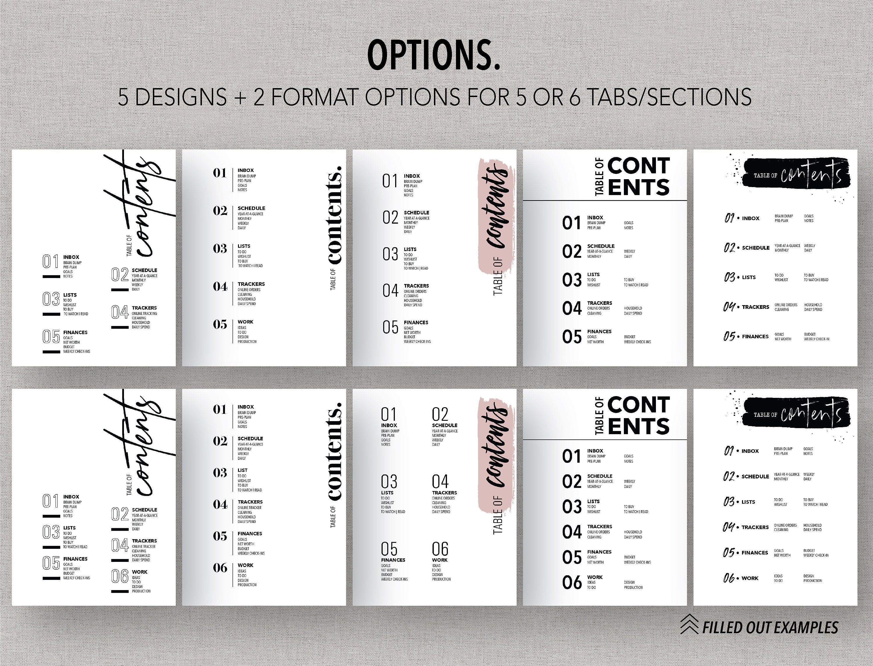 B6 FILLABLE Table of Contents Bundle Fillable & Printable | Etsy