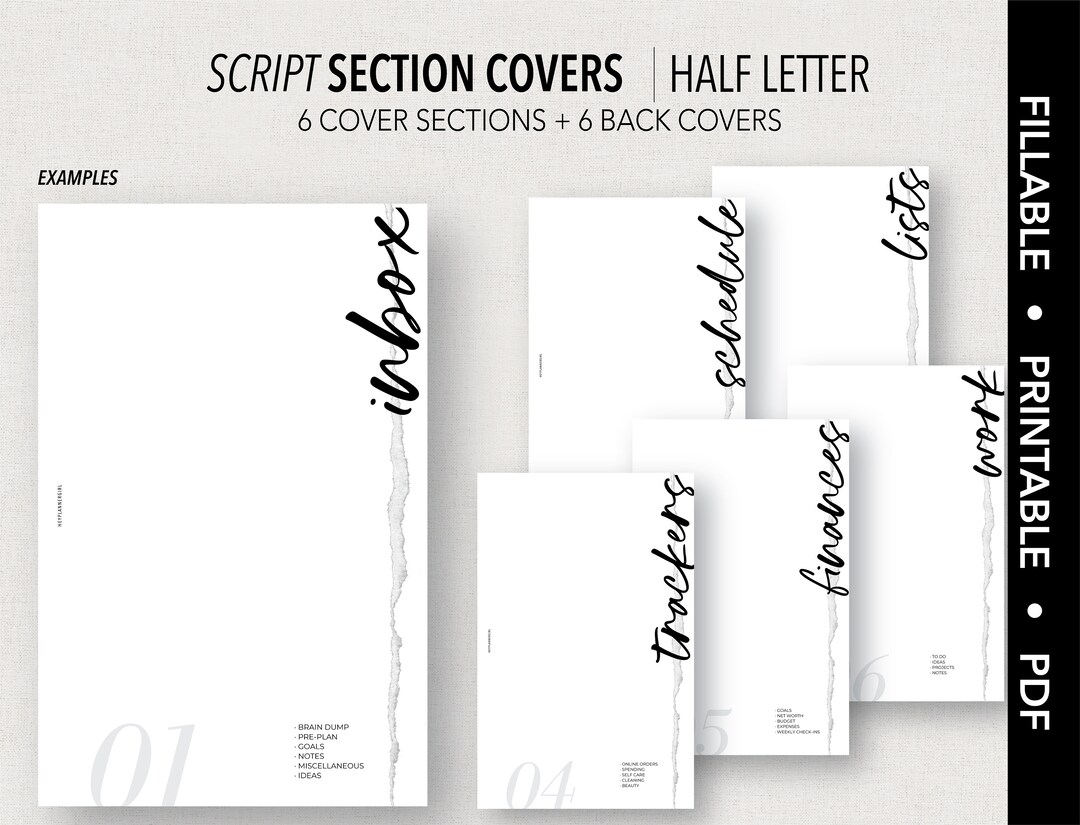 HALF LETTER *FILLABLE* {script} Section Covers | Fillable & Printable ...