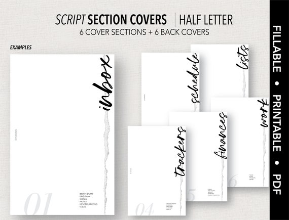 Paper POCKET *FILLABLE* {script} SECTION Covers Fillable & Printable 6 ...