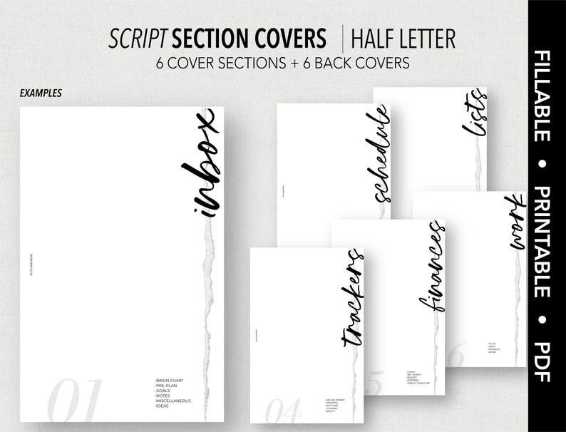 HALF LETTER FILLABLE script Section Covers Fillable & | Etsy