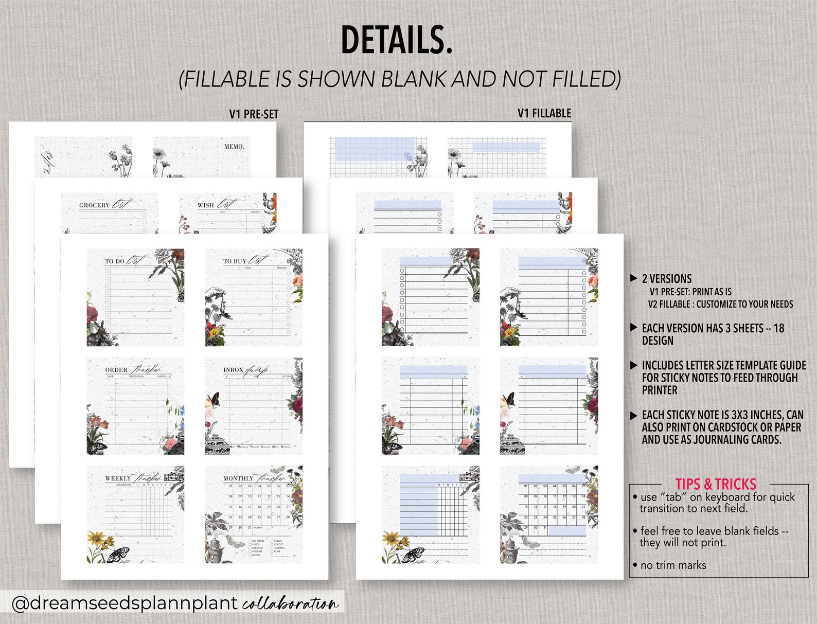 STICKY NOTES FILLABLE the Garden Within Bundle Collab With ...