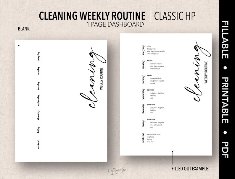 CLASSIC HP FILLABLE Cleaning Weekly Routine Insert - Etsy