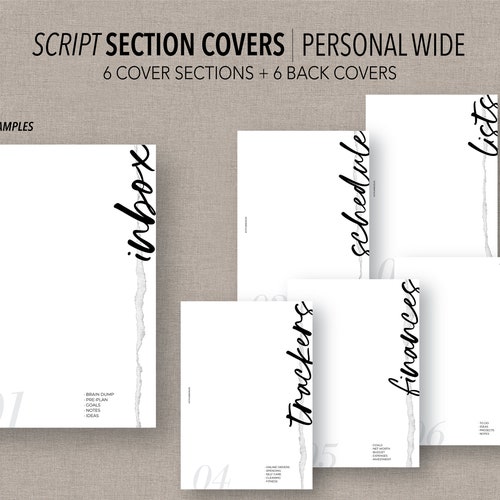 PERSONAL WIDE FILLABLE script Section Covers Fillable & - Etsy