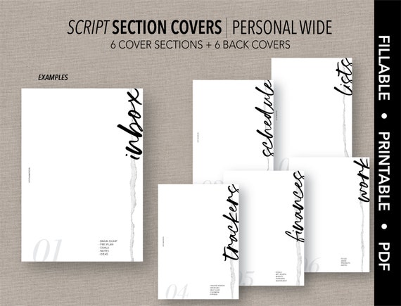 PERSONAL WIDE FILLABLE script Section Covers Fillable & - Etsy