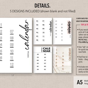 A5 *FILLABLE* PERPETUAL Calendar Bundle | Fillable & Printable | 5 ...