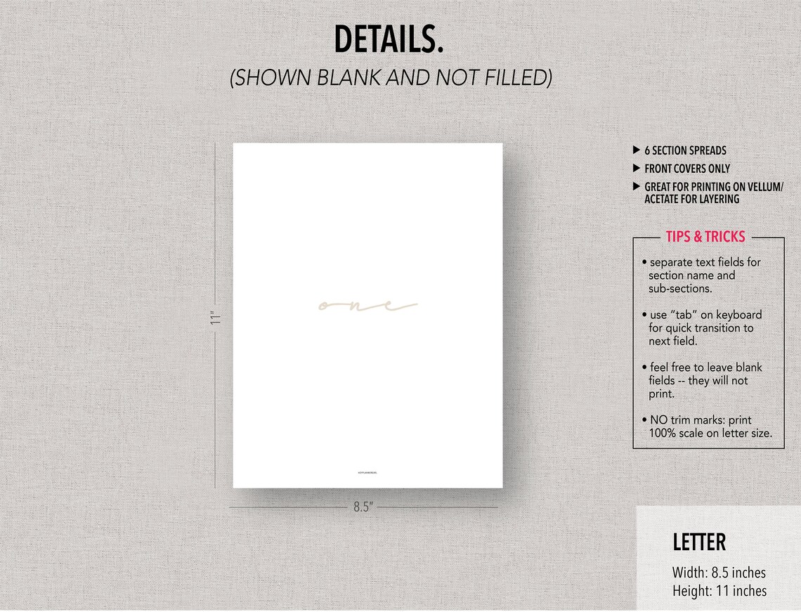 LETTER FILLABLE minimal SECTION Covers Fillable & | Etsy