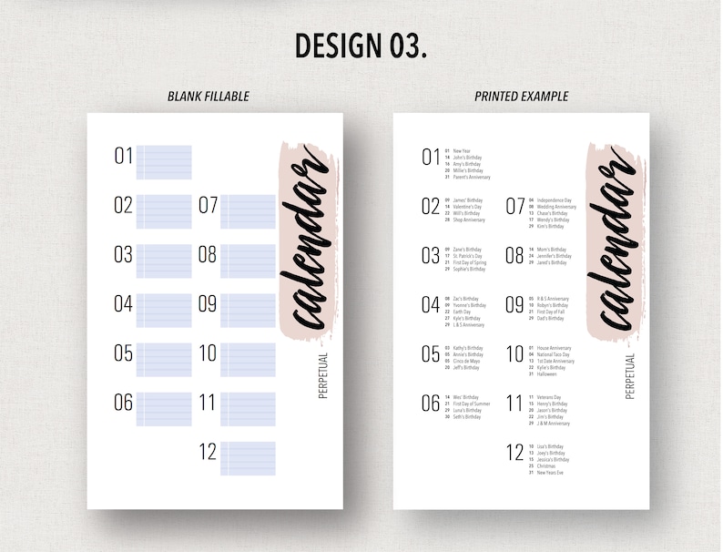 HALF LETTER *FILLABLE* Perpetual Calendar Bundle | Fillable & Printable ...