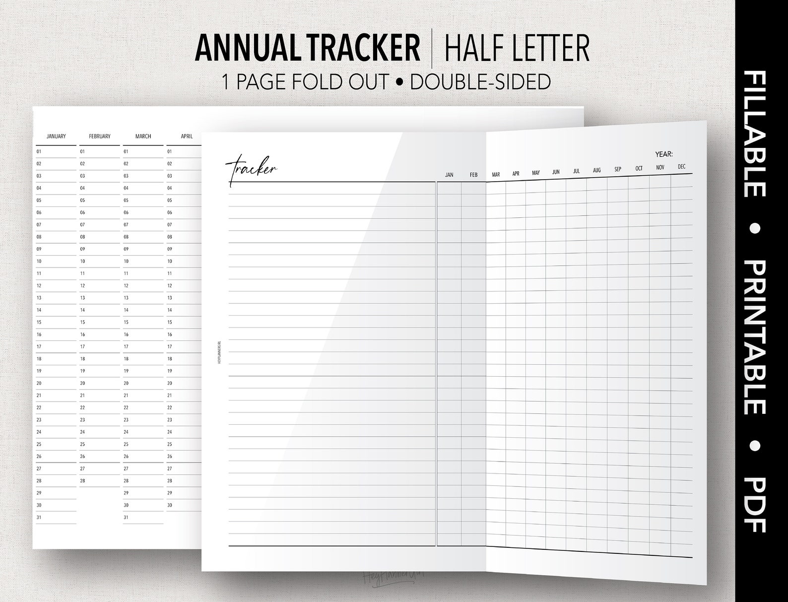 HALF LETTER FILLABLE Annual Tracker Fold Out Insert - Etsy Canada